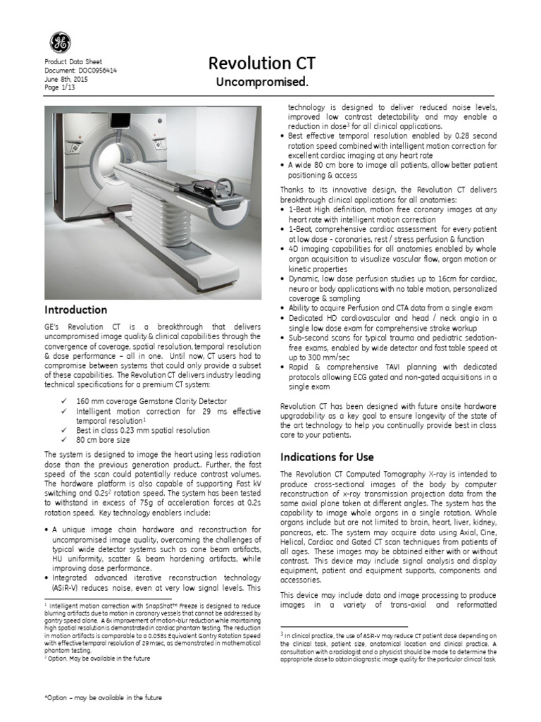 CT - Revolution CT Data Sheet | PDF | Ct Scan | Vacuum Tube