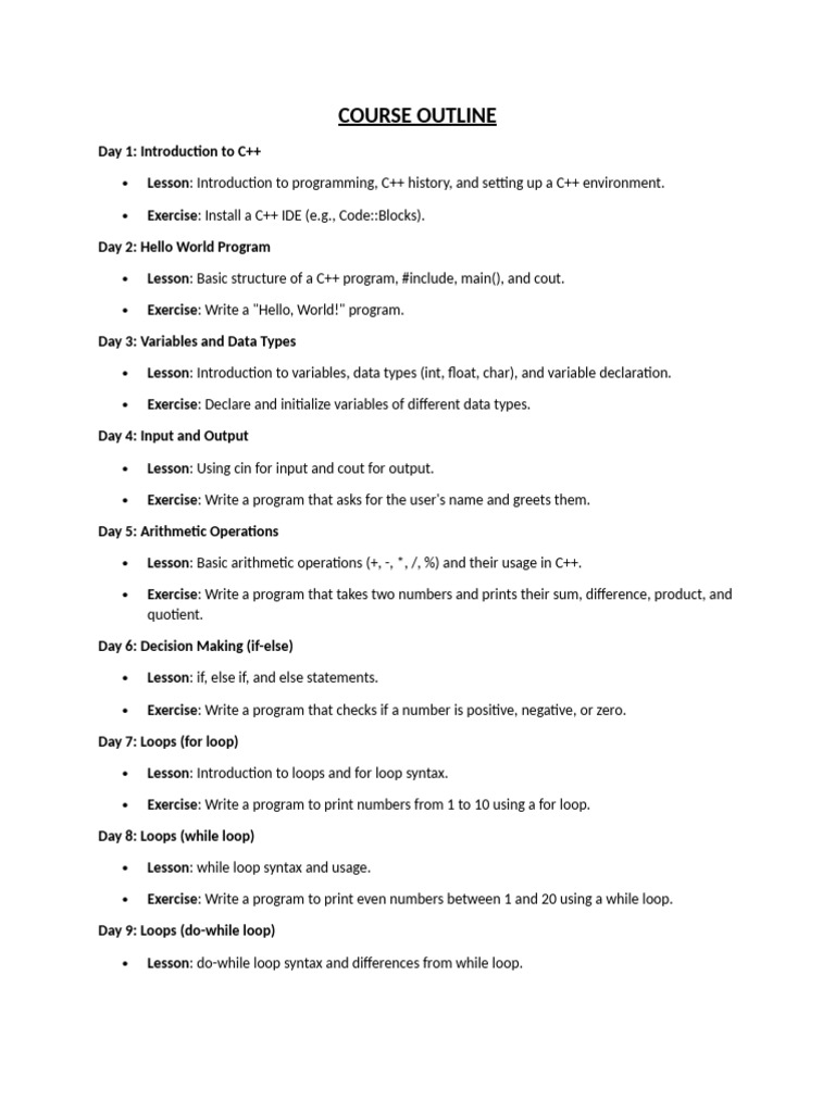 Course Outline C Plus Plus | PDF | Class (Computer Programming) | Computer Program