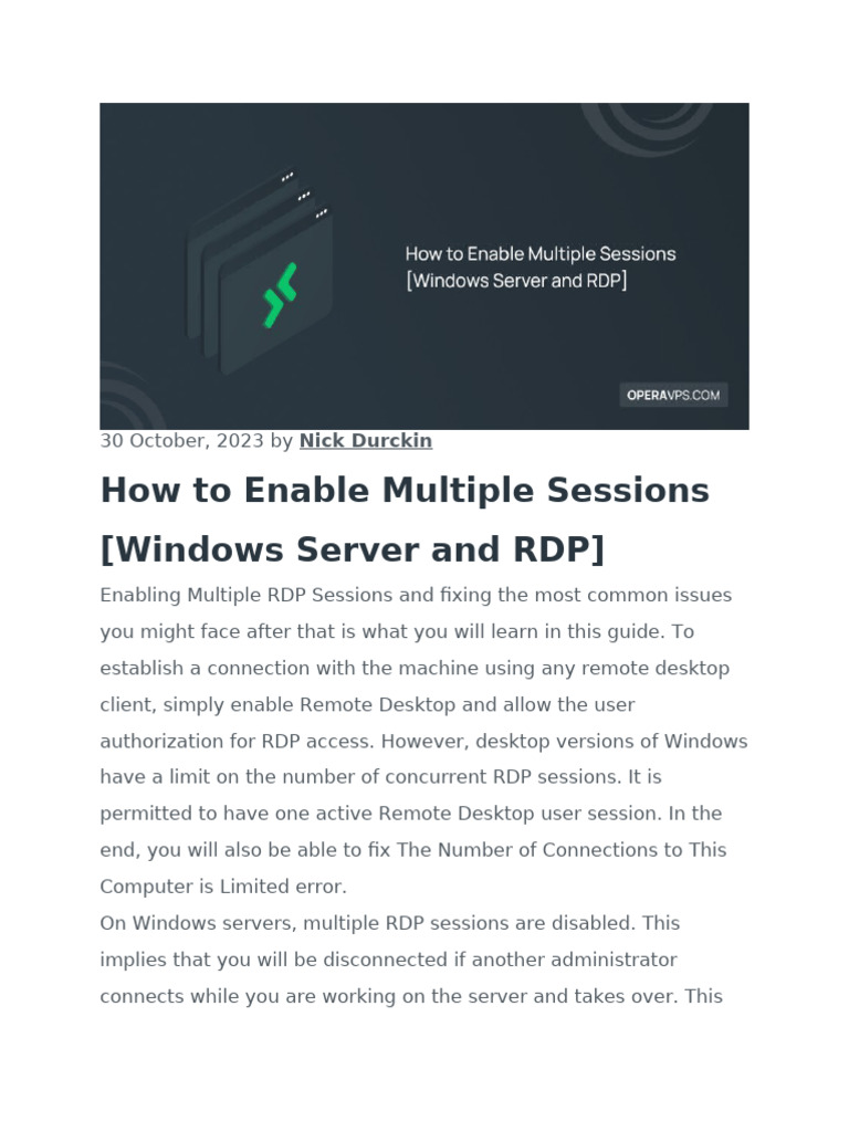 How To Enable Multiple Sessions (Windows Server and RDP) | PDF | Remote Desktop Services | Group ...