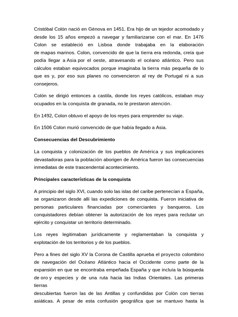 Cristóbal Colón Nació en Génova en 1451 | PDF | Colonialismo | Imperio ...
