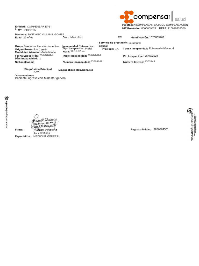 Compensar Santiago Villamil | PDF