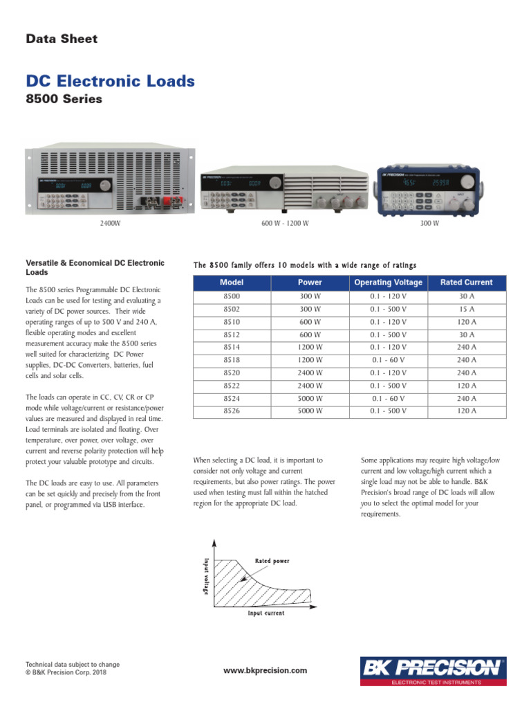 BK Precision 8500 DC Load - Datasheet | PDF | Direct Current | Voltage