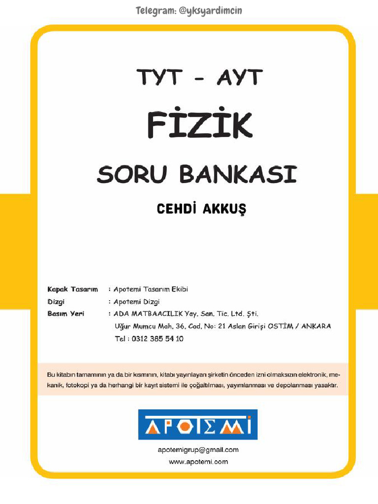 Apotemi Yayınları - TYT - AYT Fizik - Soru Bankası | PDF