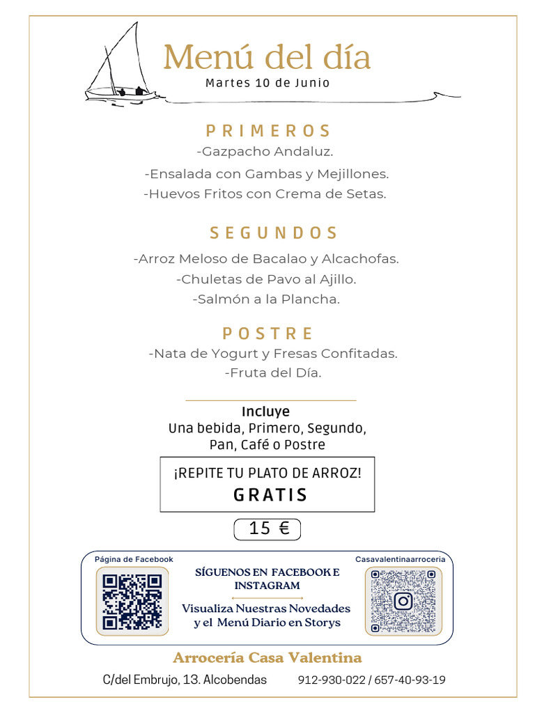Menú Diario Arrocería Casa Valentina | PDF