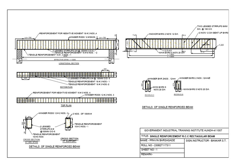 1) SINGLE REINFORCED R.C.C.RECTANGULAR BEAM-Model | PDF | Structural ...