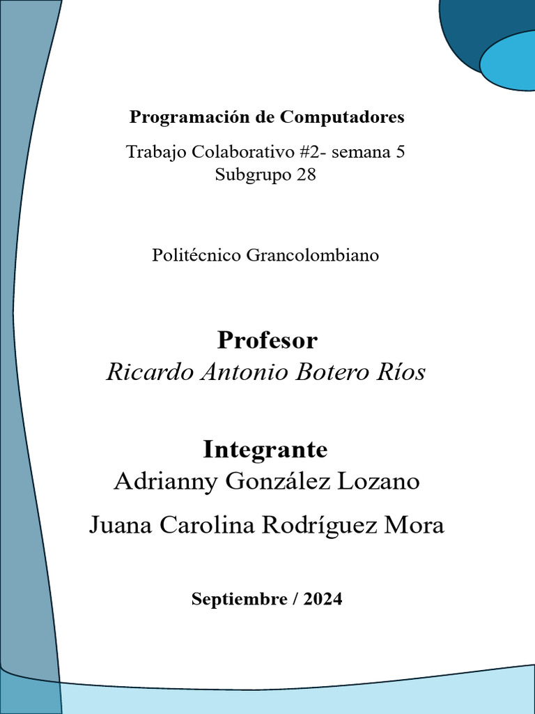 Taller 2 - Grupo 28 - Programación de Computadores | PDF