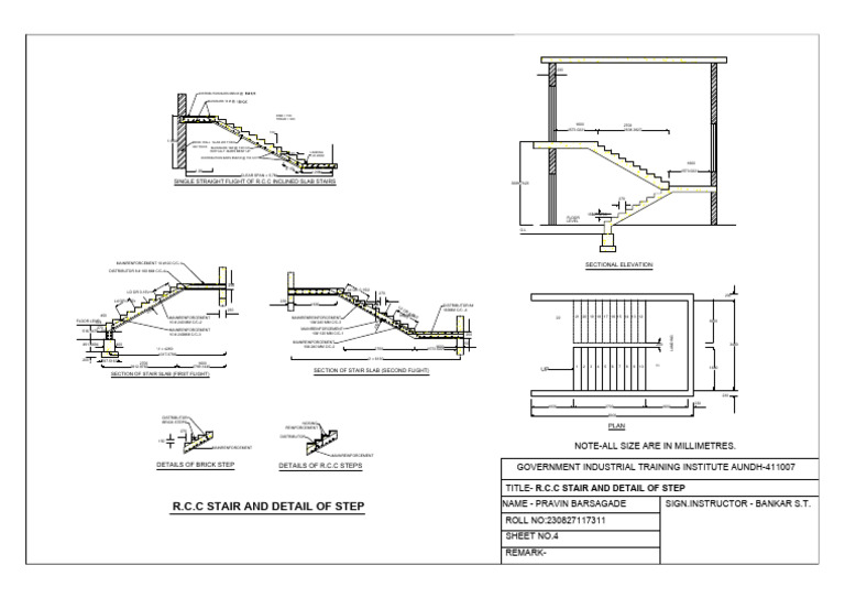 4) R.C.C STAIR AND DETAILS OF STEP-Model | PDF | Stairs | Architectural ...