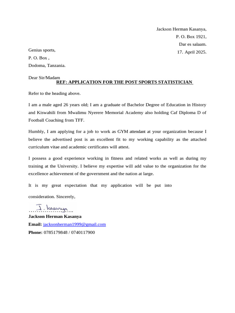 Job Application for Sports Statistician | PDF