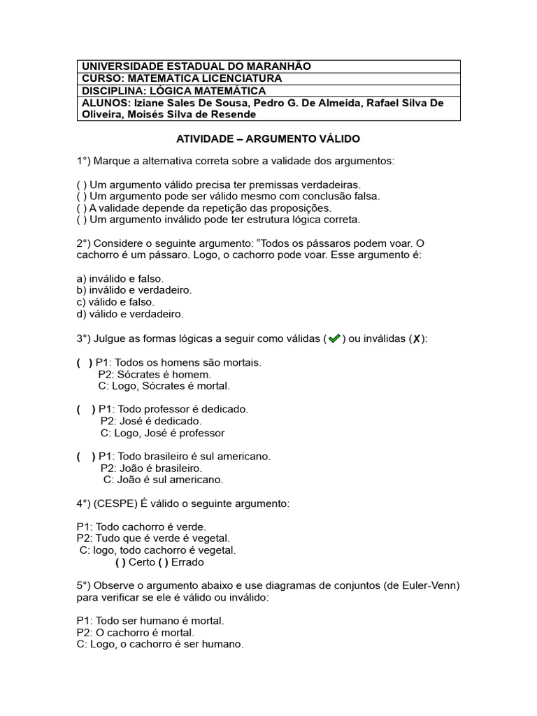 Atividade - Argumento Válido | PDF