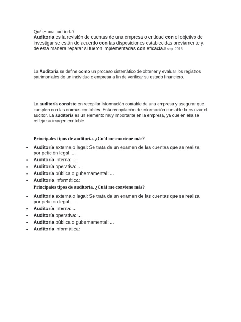Definición y tipos de auditoría | PDF