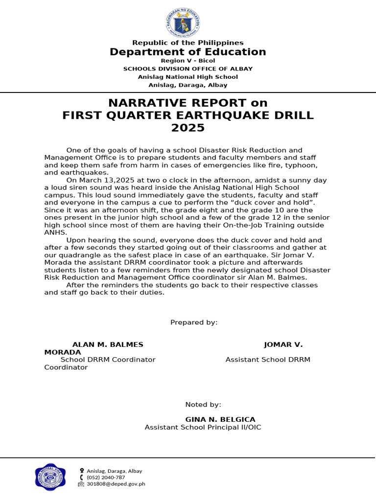 Narrative Earthquake Drill | PDF | Emergency Management | Disasters