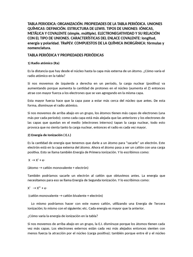 Tabla Periodica y Uniones (5) | PDF | Enlace covalente | Enlace químico