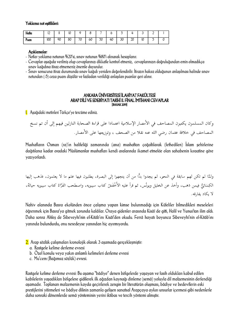 2019 Bahar Final İmtihanı Cevapları | PDF