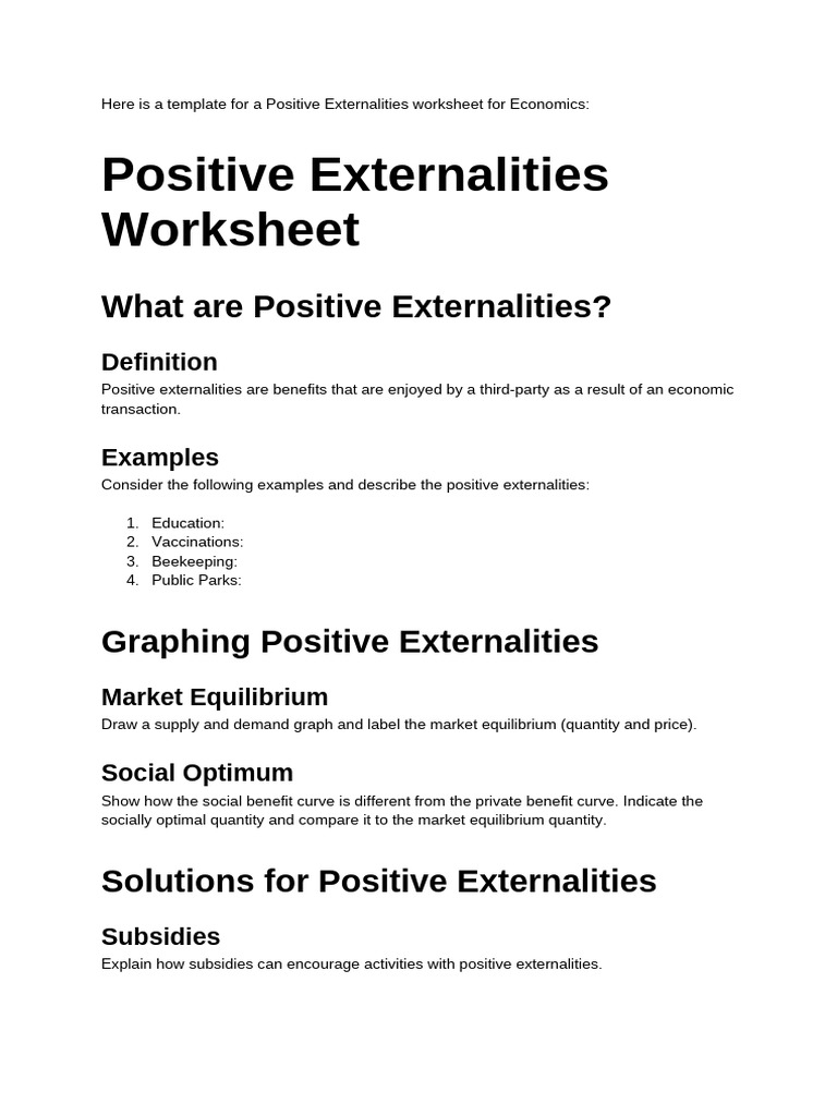Positive Externalities Worksheet Econ | PDF