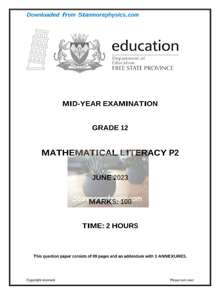 FS Maths Literacy Grade 12 June 2023 P2 Only | PDF