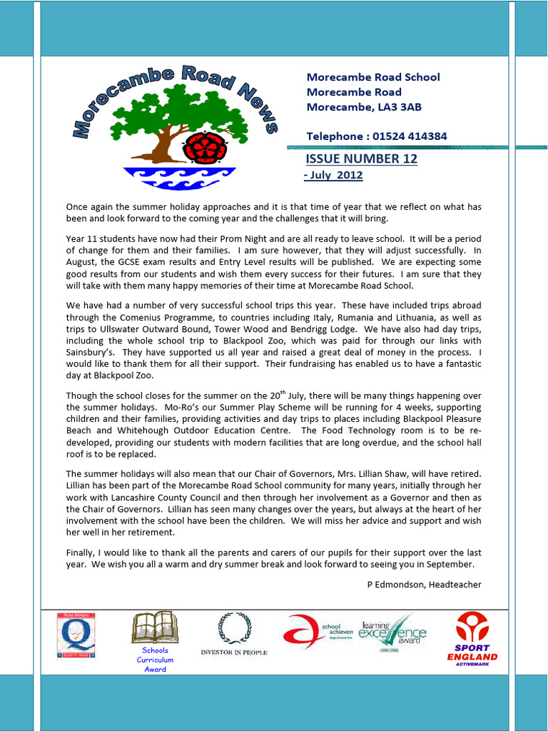 Morecambe Road School Year-End Update | PDF