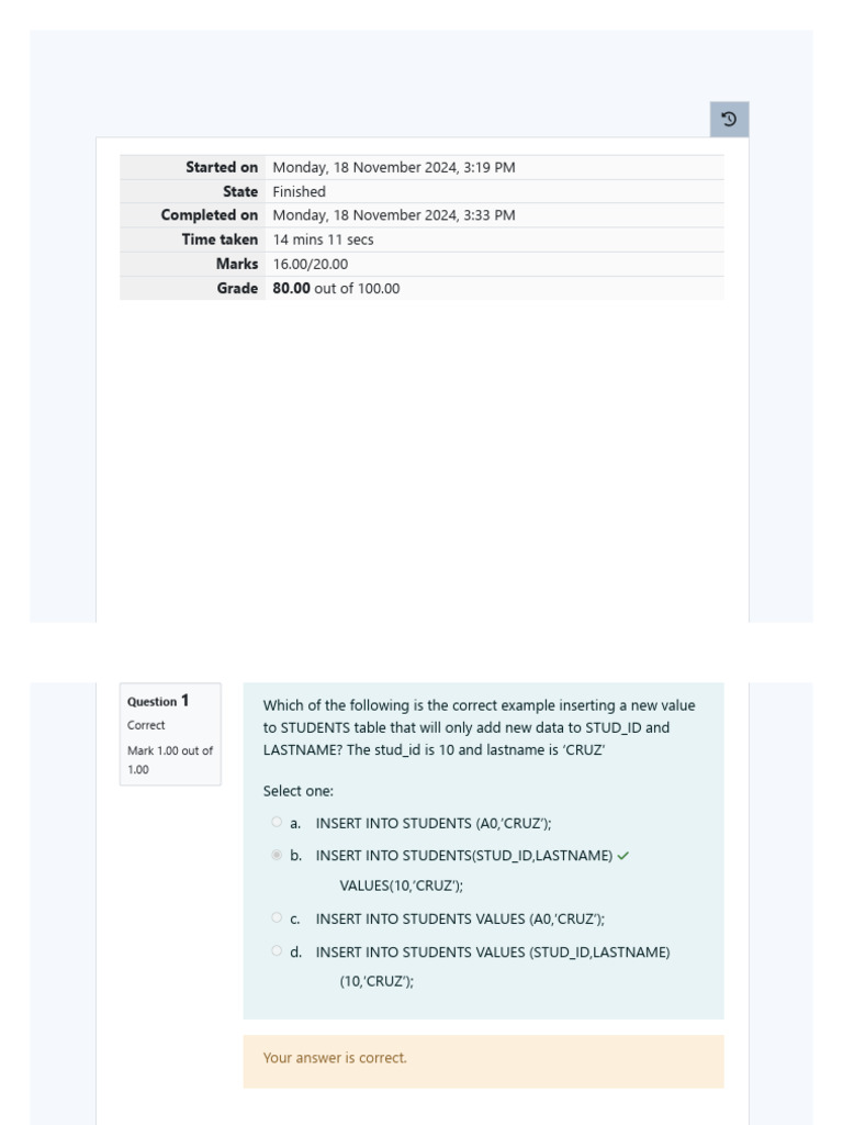 Database Management System 1 PRELIM LAB QUIZ 1 - Attempt Review | PDF | Data Management | Data