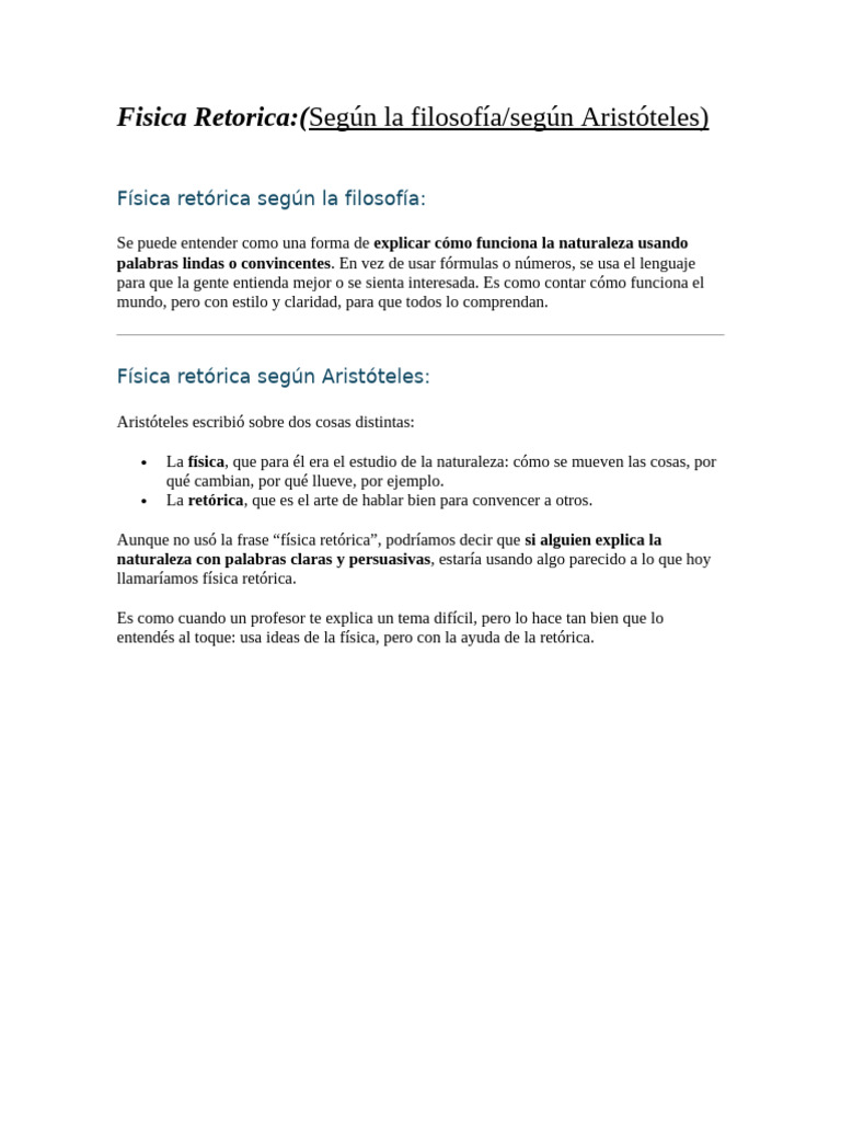 Fisica Retorica: (: Según La Filosofía/según Aristóteles) | PDF