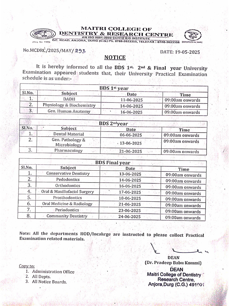 BDS University Practical Exam June 2025 | PDF