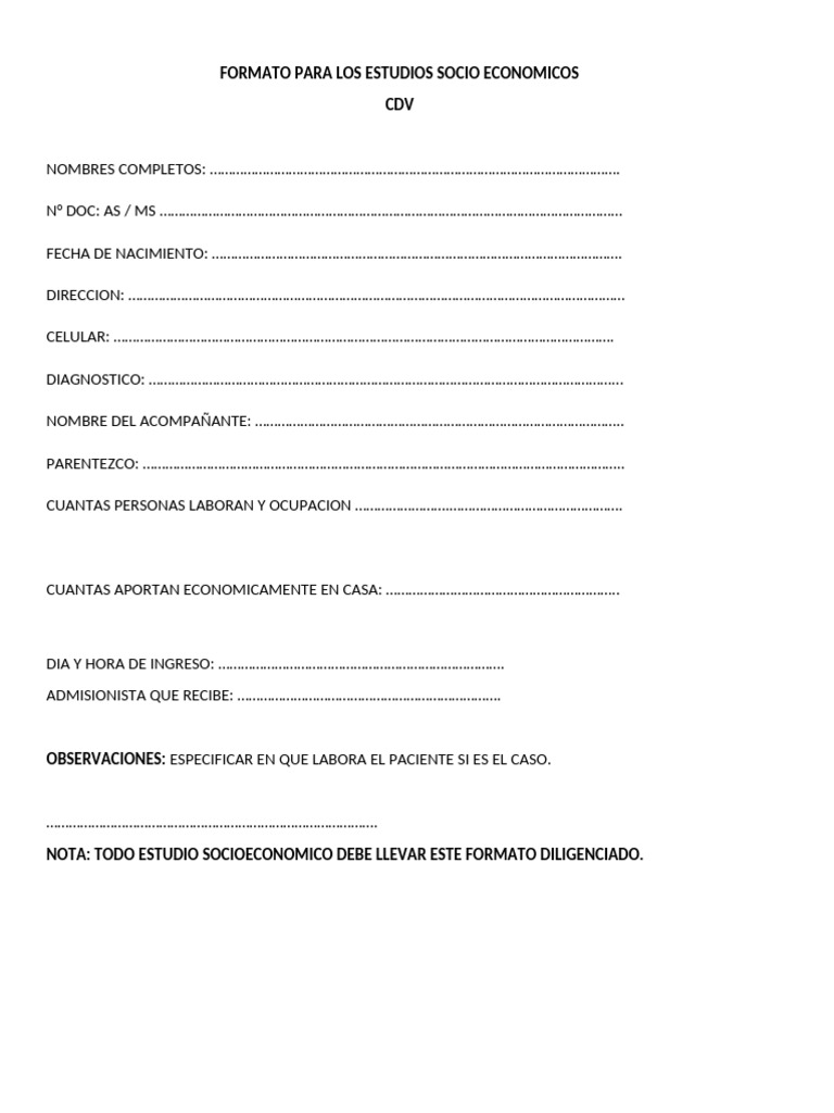 Formato para Los Estudios Socio Economicos CDV | PDF