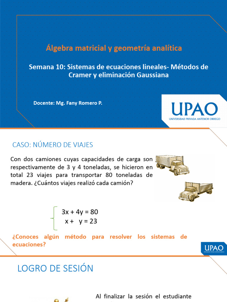 Semana 10 - Sistemas de Ecuaciones Lineales-Cramer-Gauss | PDF | Ecuaciones | Matriz (Matemáticas)