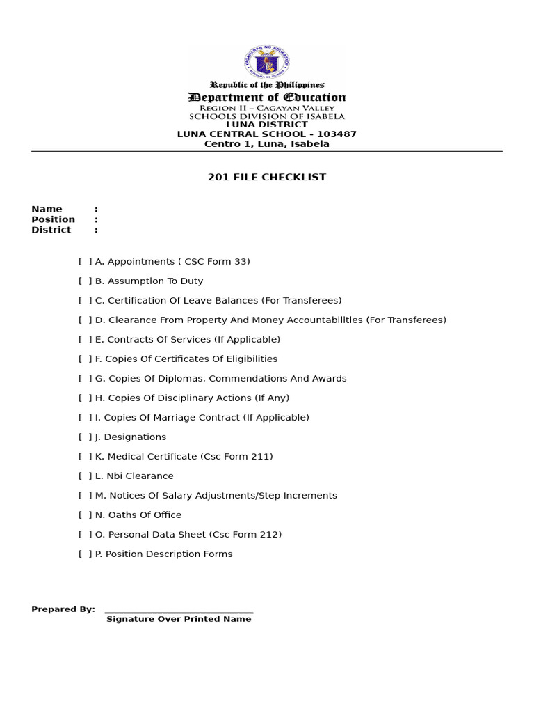 201 File Checklist | PDF
