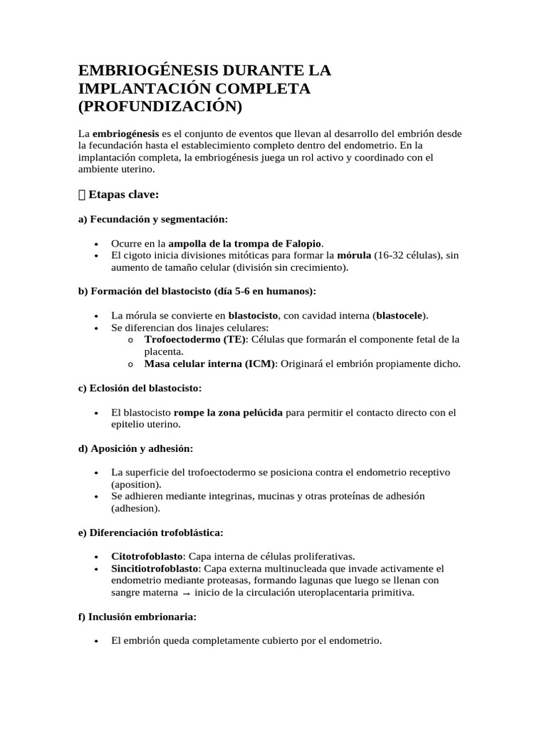 Embriogénesis Durante La Implantación Completa | PDF | Embrión ...