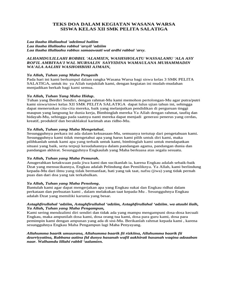 Teks Doa Dalam Kegiatan Wasana Warsa | PDF