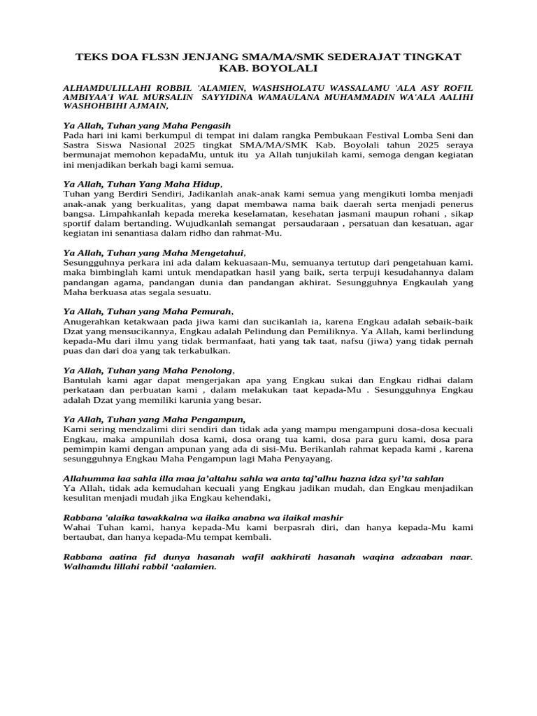 Doa Pembukaan Festival Lomba 2025 | PDF