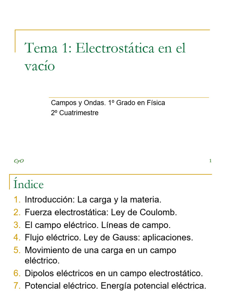 Tema 1 - Electrostática en El Vacío | PDF | Electrostática | Carga eléctrica