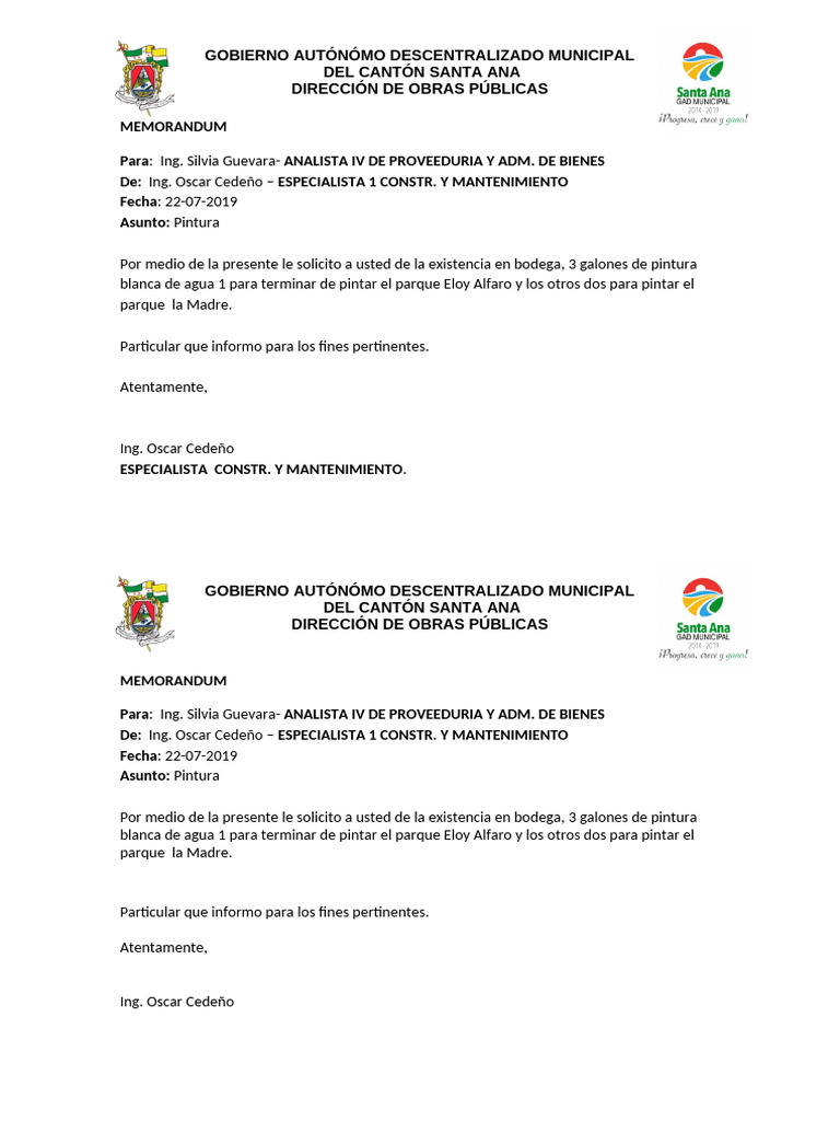 Memo Ing. Oscar | PDF