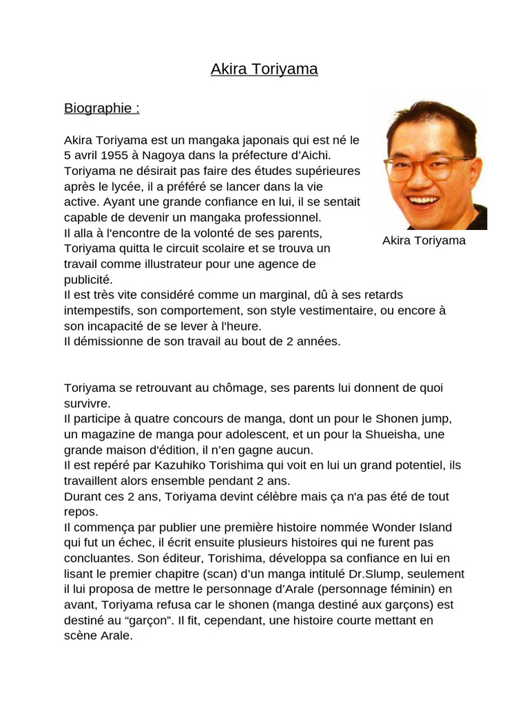 Biographie d'Akira Toriyama, mangaka célèbre | PDF | Dragon Ball ...