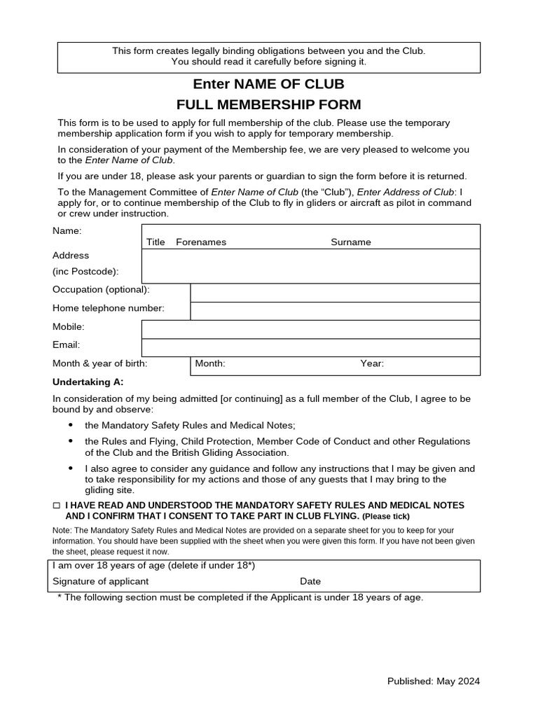 Full Membership Application Form | PDF | Gliding