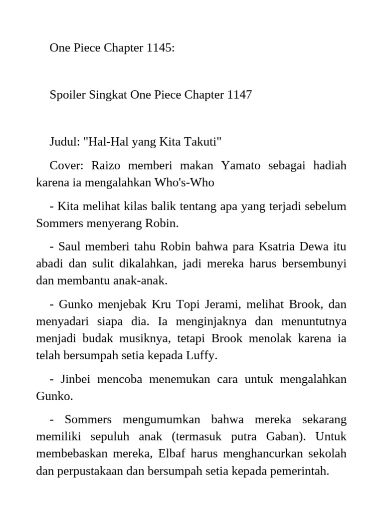 One Piece Chapter 1145 Summary | PDF