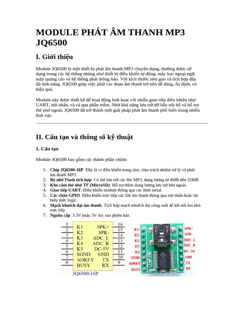 Module Phát Âm Thanh Mp3 Jq6500 | PDF