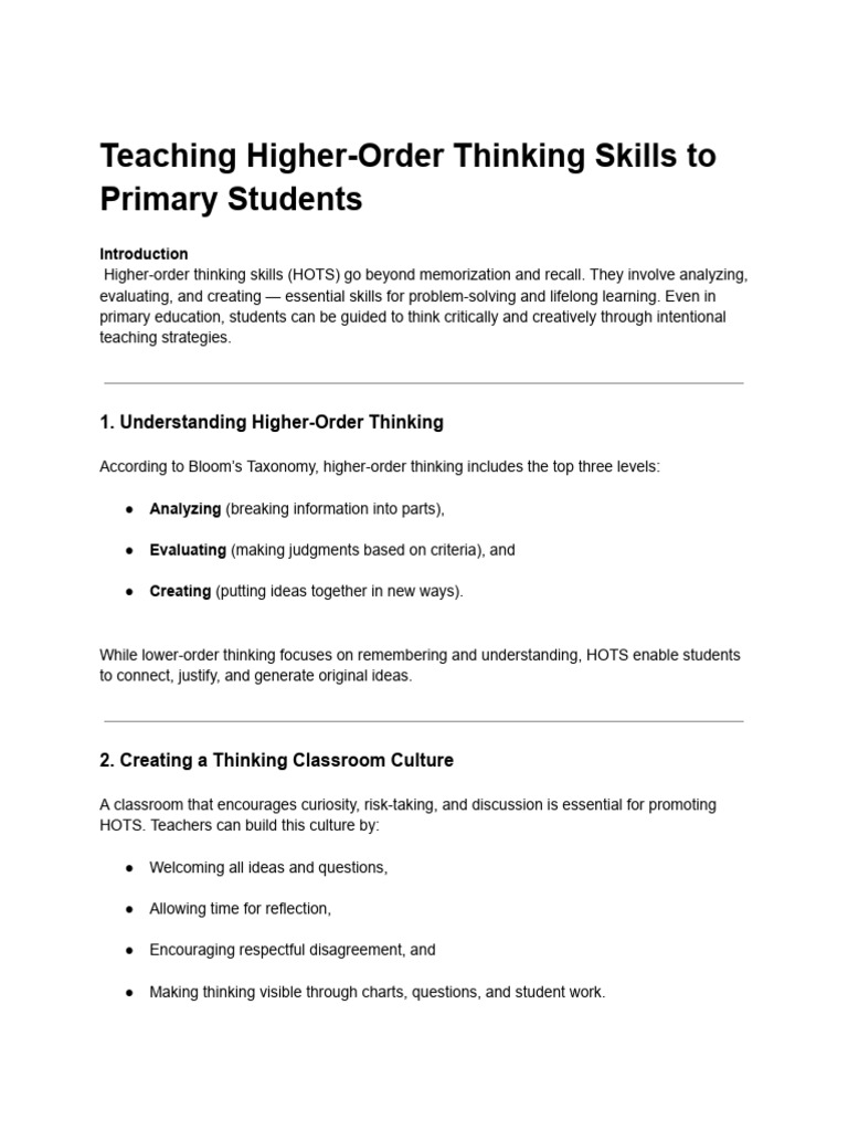 Teaching Higher-Order Thinking Skills To Primary Students | PDF ...