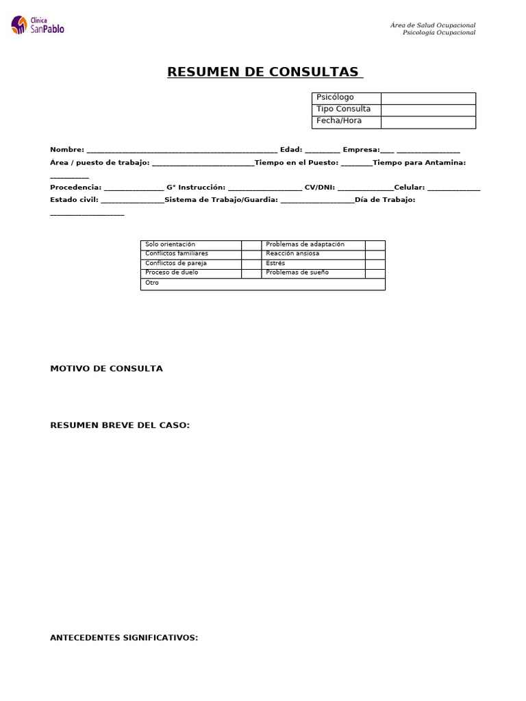 Hoja Resumen Consulta | PDF