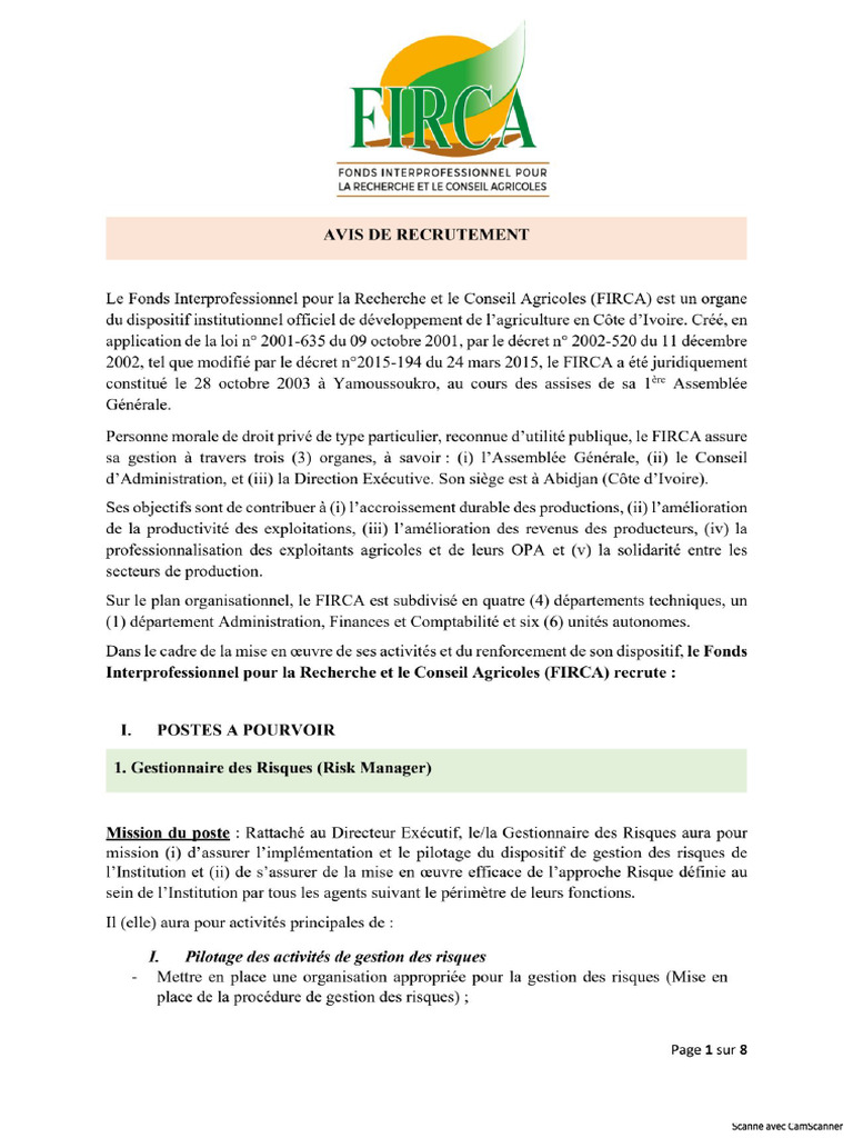 Firca Avis de Recrutement Mars 2025 | PDF