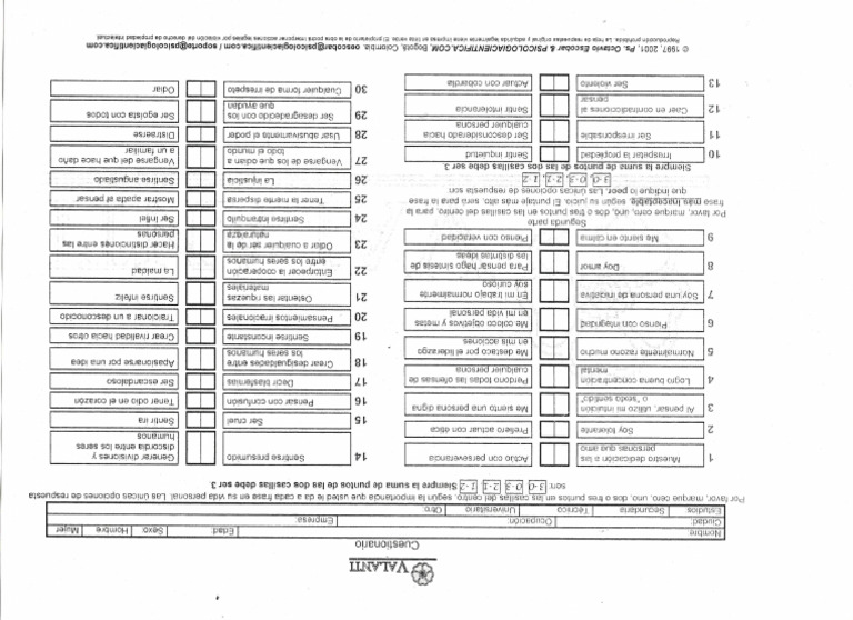 VALANTI Cuestionario | PDF