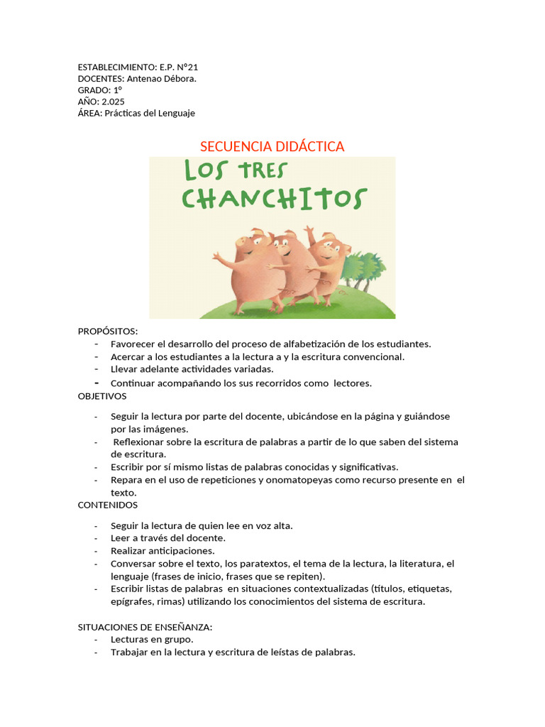 Secuencia Didáctica: Los Tres Chanchitos | PDF | Literatura ...