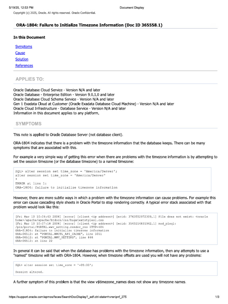 ORA-01804 Failure to Initialize Timezone Information | PDF
