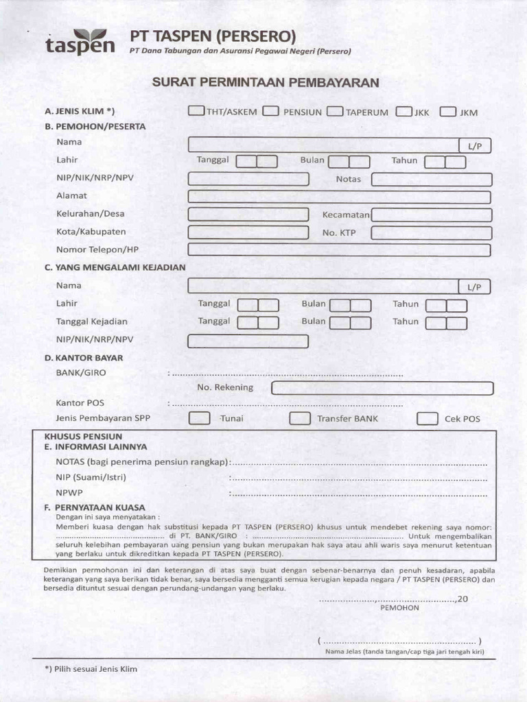 Formulir Surat Permintaan Pembayaran | PDF