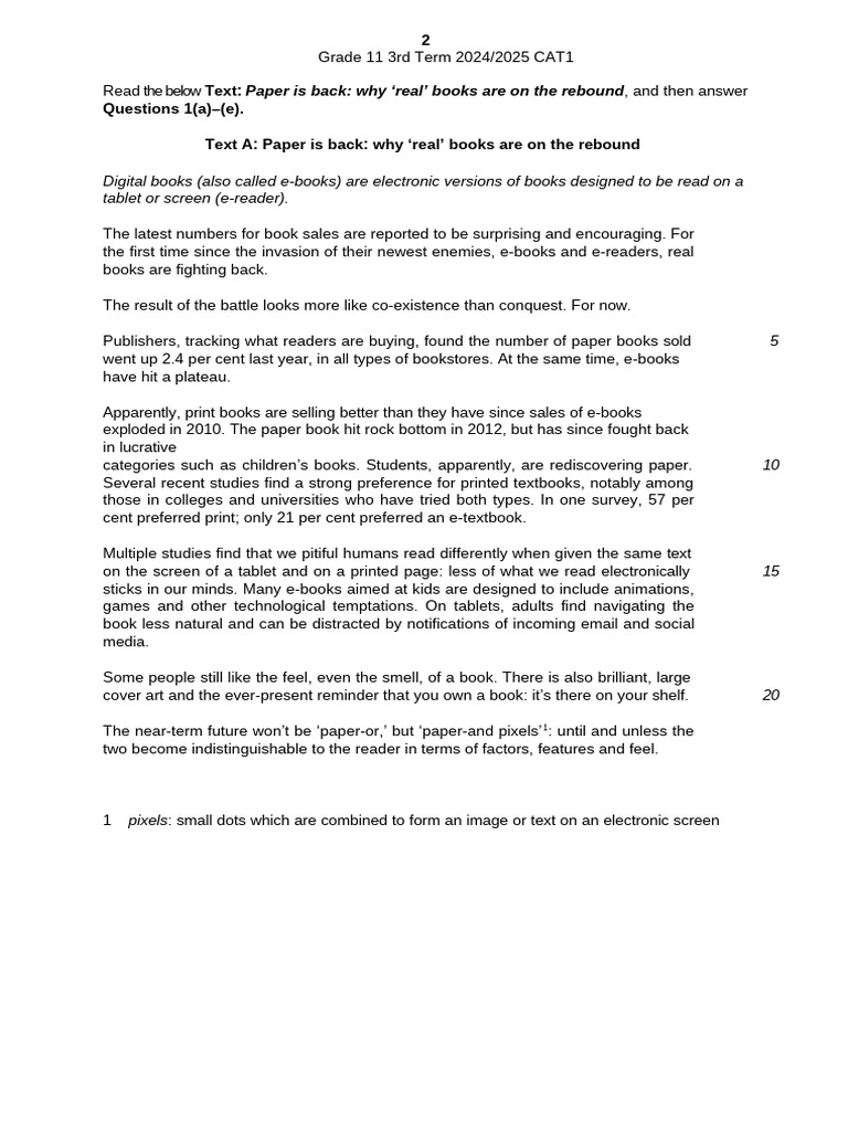 Grade 11 3rd Term CAT1 Theory | PDF | Books | E Reader