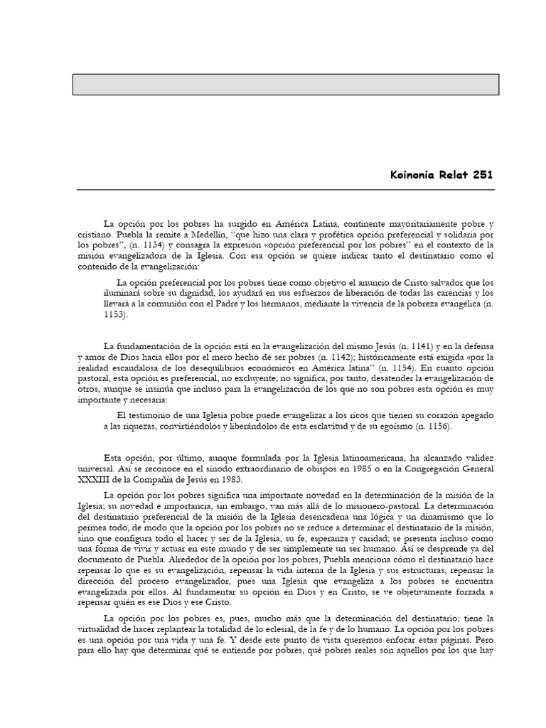 Opción Preferencial por los Pobres | PDF | Pobreza e indigencia | Pobreza