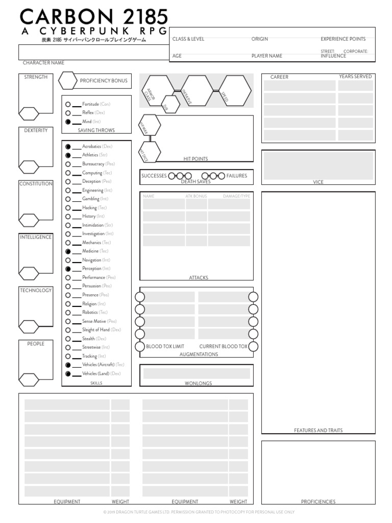 Carbon Character Sheet Fillable | PDF