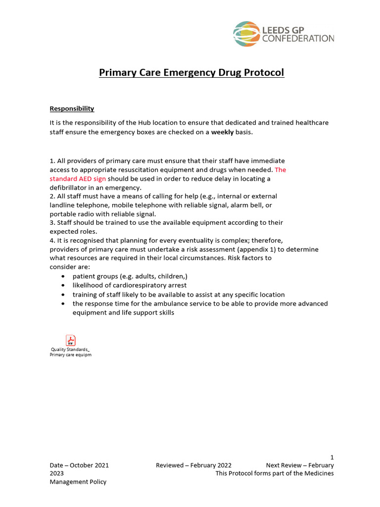 Emergency Drug Protocol and Risk Assessment February 2022 | PDF ...