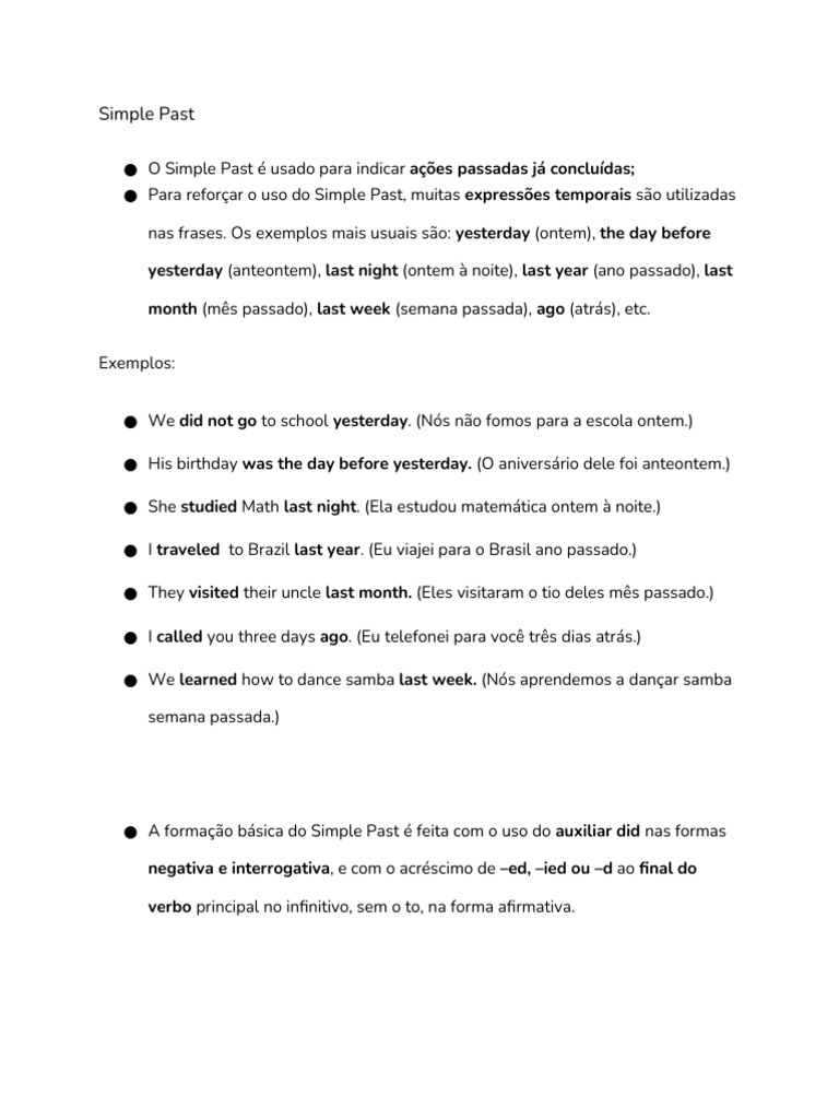 Uso do Simple Past em Inglês | PDF | Sintaxe | Linguística
