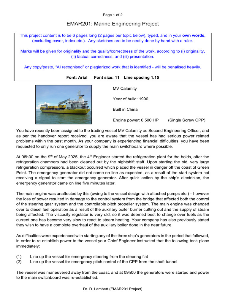 EMAR201 - MV Calamity Project | PDF | Propeller | Ships