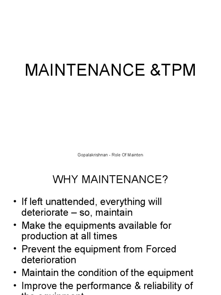 TPM & Maintenance | PDF | Systems Engineering | Business Process Management