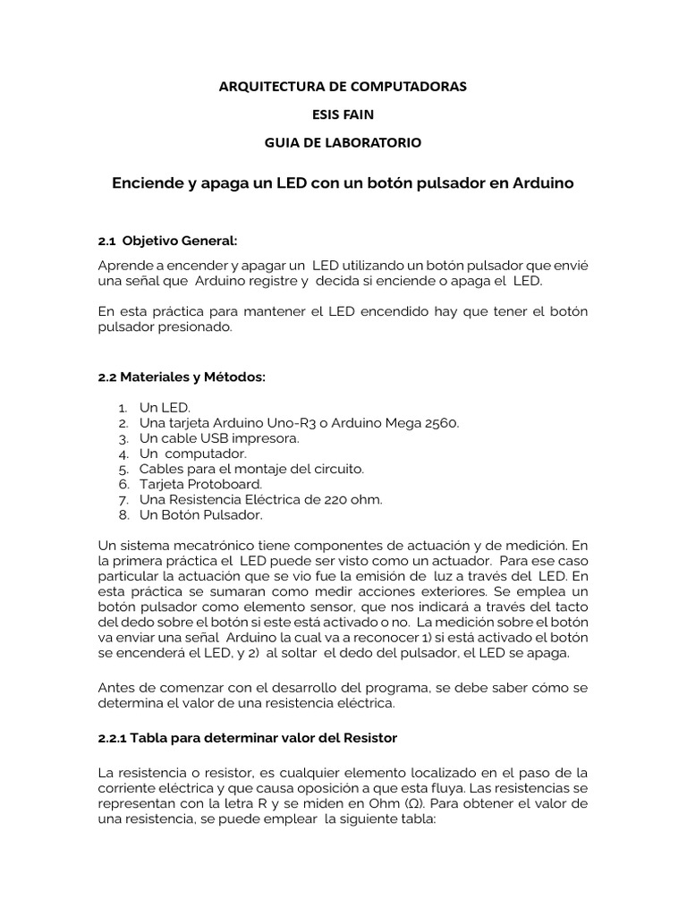 Arquitectura de Computadoras - Guia Arduino Ejercicio 2 | PDF | Resistor | Arduino